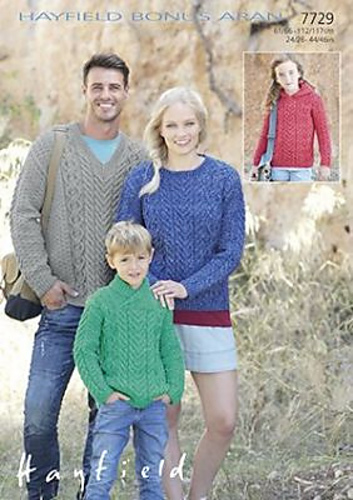 Ravelry: 7729 Round Neck Aran Pullover pattern by Hayfield