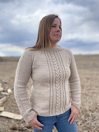Ravelry: Adult Raglan Cable Sweater pattern by Lara Simonson