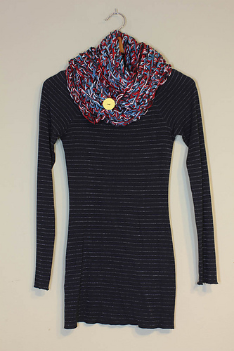 Ravelry: multi-colored wrapped scarf with button pattern by Courtney Fikes