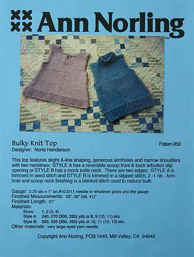Ravelry: Ann Norling #50, Bulky Knit Top - patterns