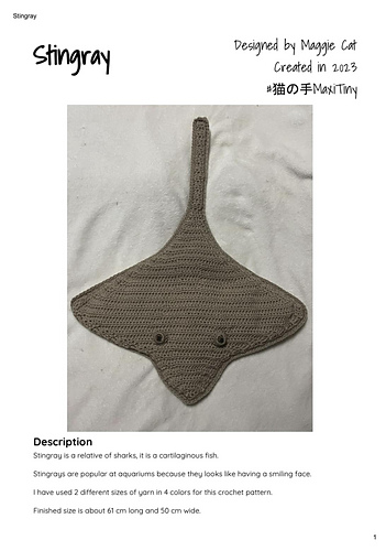 Ravelry: Sea Creatures Stingray pattern by Maggie Cat