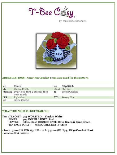 Ravelry: Red Roses Tea Cosy pattern by Marcelline Simonotti