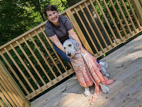 My finished Ewe Rock, ft the dog : r/knitting