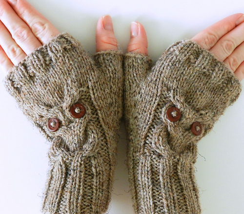 Ravelry: Owl Cable Knit Fingerless Mittens pattern by Crystal Lybrink
