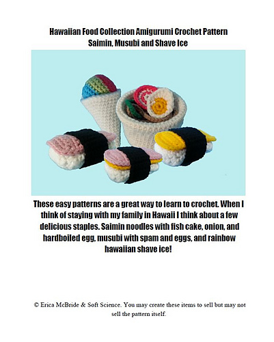 Ravelry: Spam Musubi Saimin Noodles Shave Ice Amigurumi pattern by ...