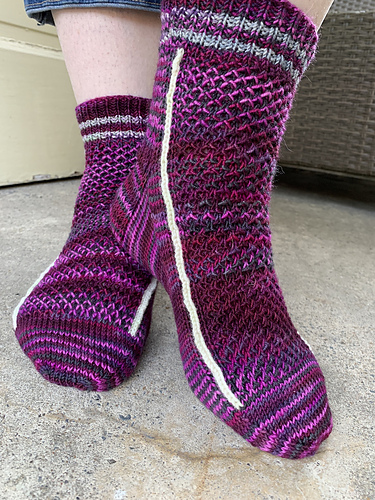 Ravelry: Varsity Beekeeper Socks pattern by Rachel Leggett