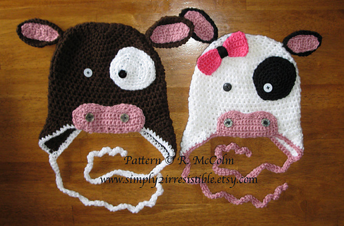 Ravelry: Molly Moo Cow Beanie and Earflap Hat pattern by Ruth McColm