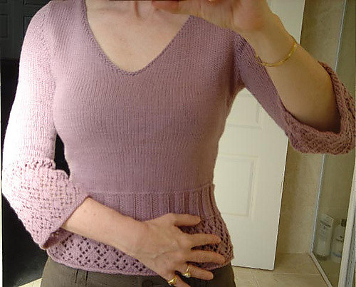 Ravelry: Pink Lace Trimmed Sweater pattern by soobeeoz