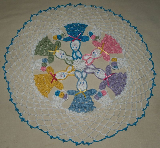 Ravelry: Crochet Easter Bunny And Basket of Eggs Doily Pattern pattern ...