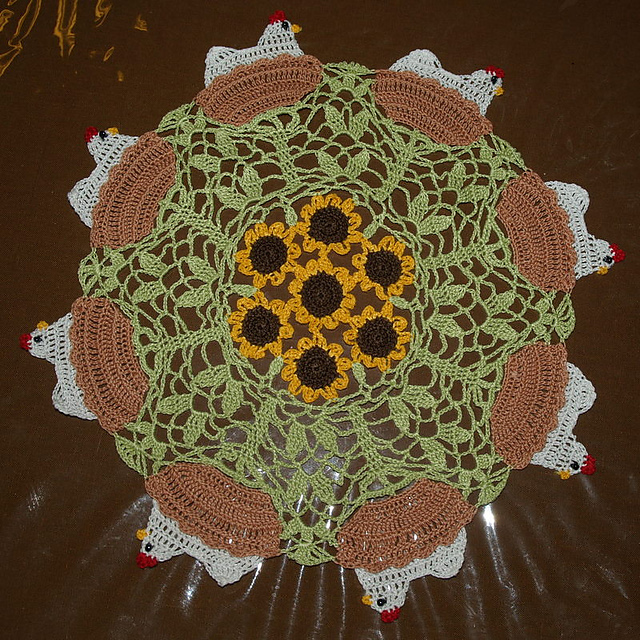 Ravelry: Chicken -Hen on Nest with Sunflowers Crochet Doily Pattern ...